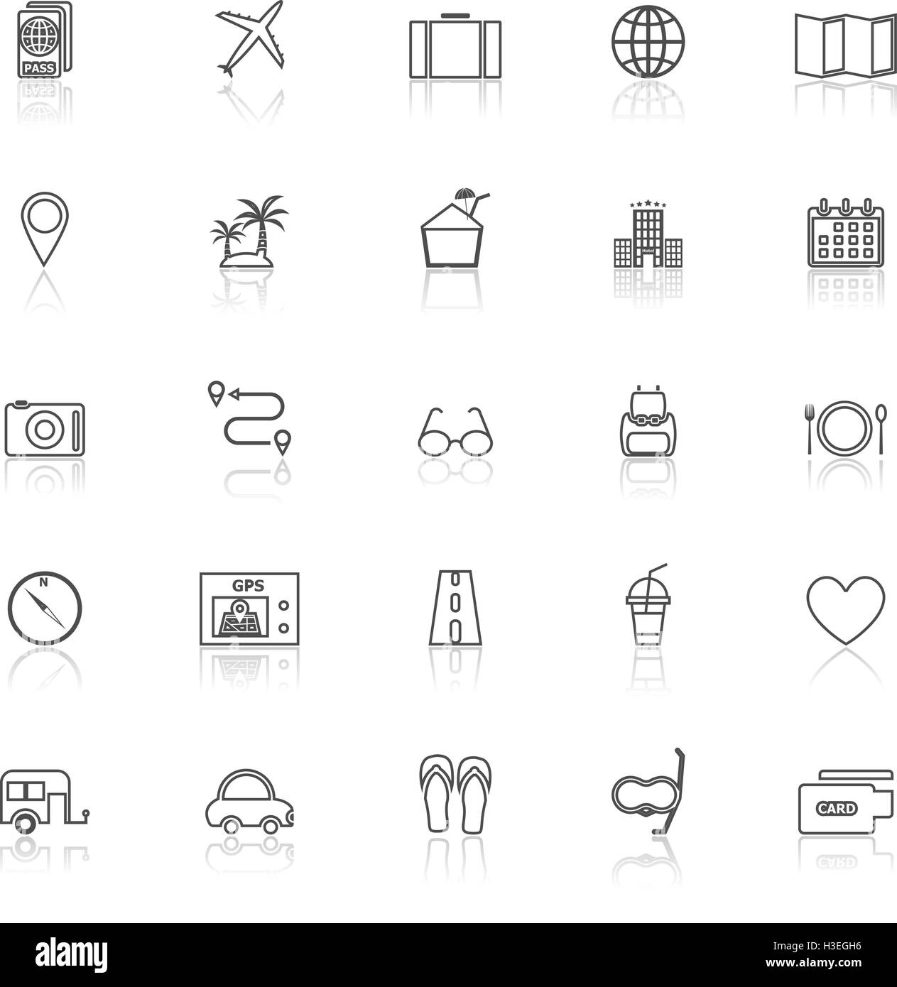 Trip line icons with reflect on white background, stock vector Stock ...