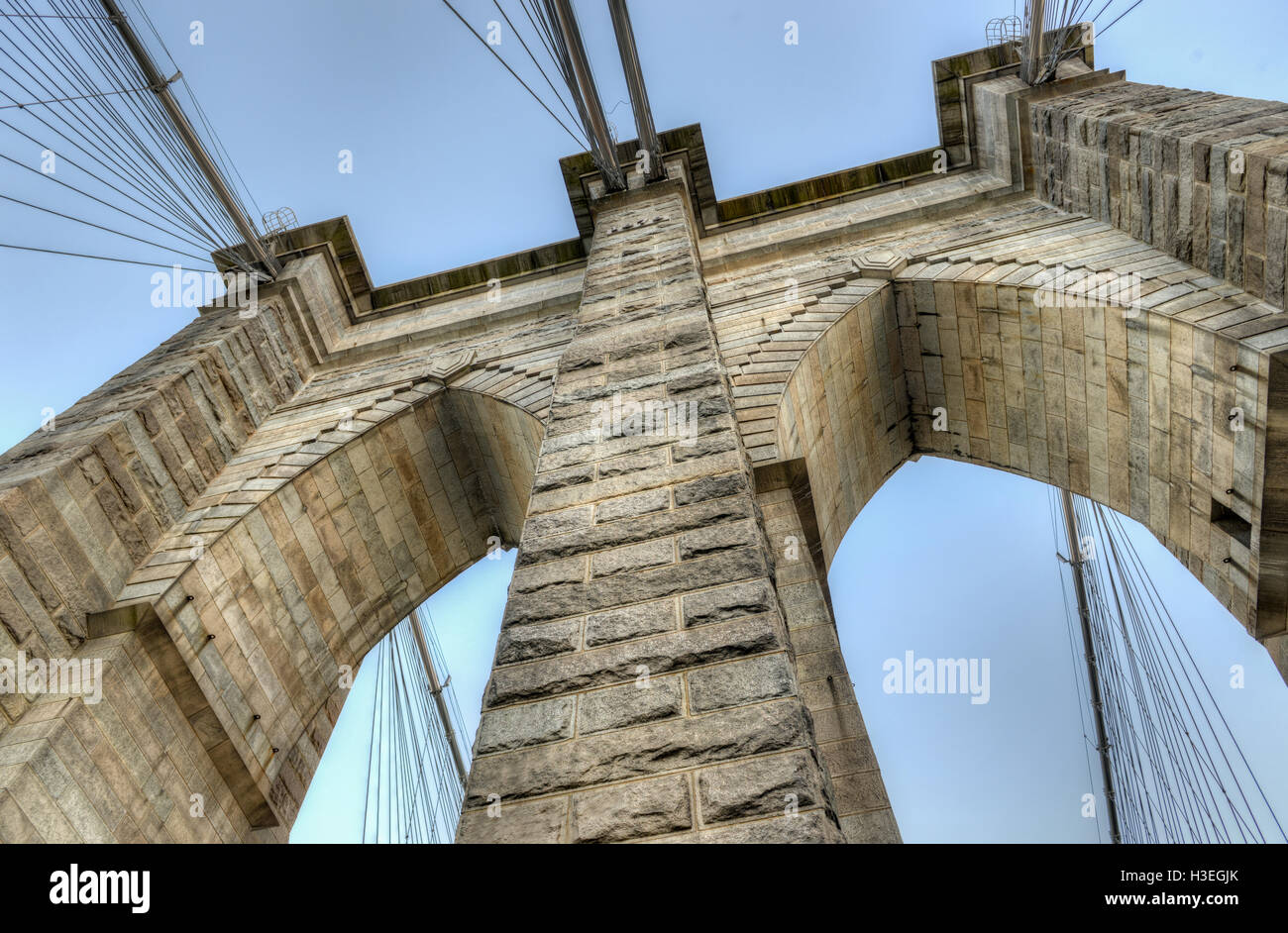 View of the gothic arches of the Brooklyn Bridge Stock Photo - Alamy