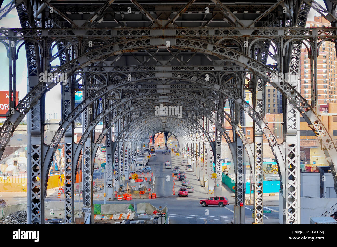 Underside of elevated train tracks in the Upper West Side of Manhattan ...