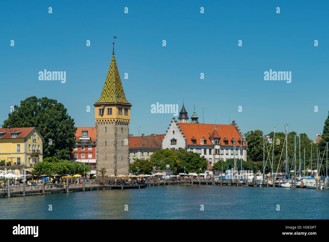 Mang Tower and Lindau Waterfront, Lindau, Bavaria, Germany Stock Photo ...
