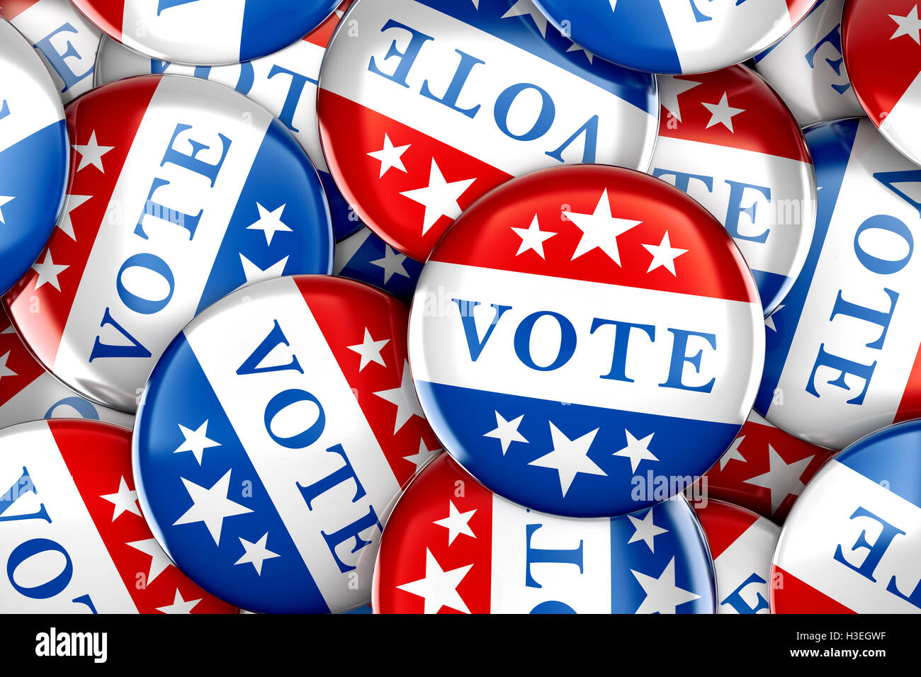 Vote buttons in red, white, and blue with stars - 3d rendering Stock ...