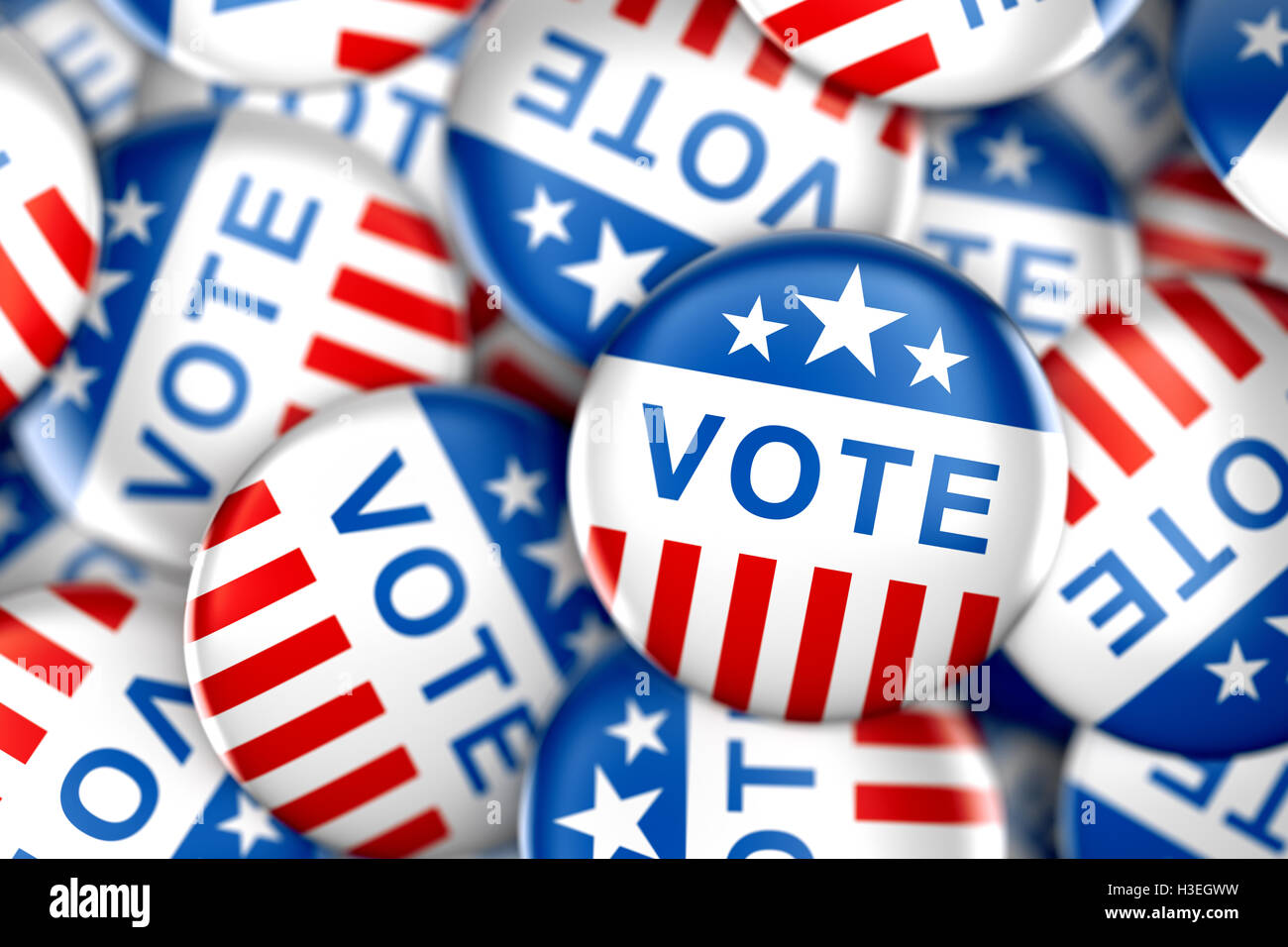 Vote buttons in red, white, and blue with stars - 3d rendering Stock ...