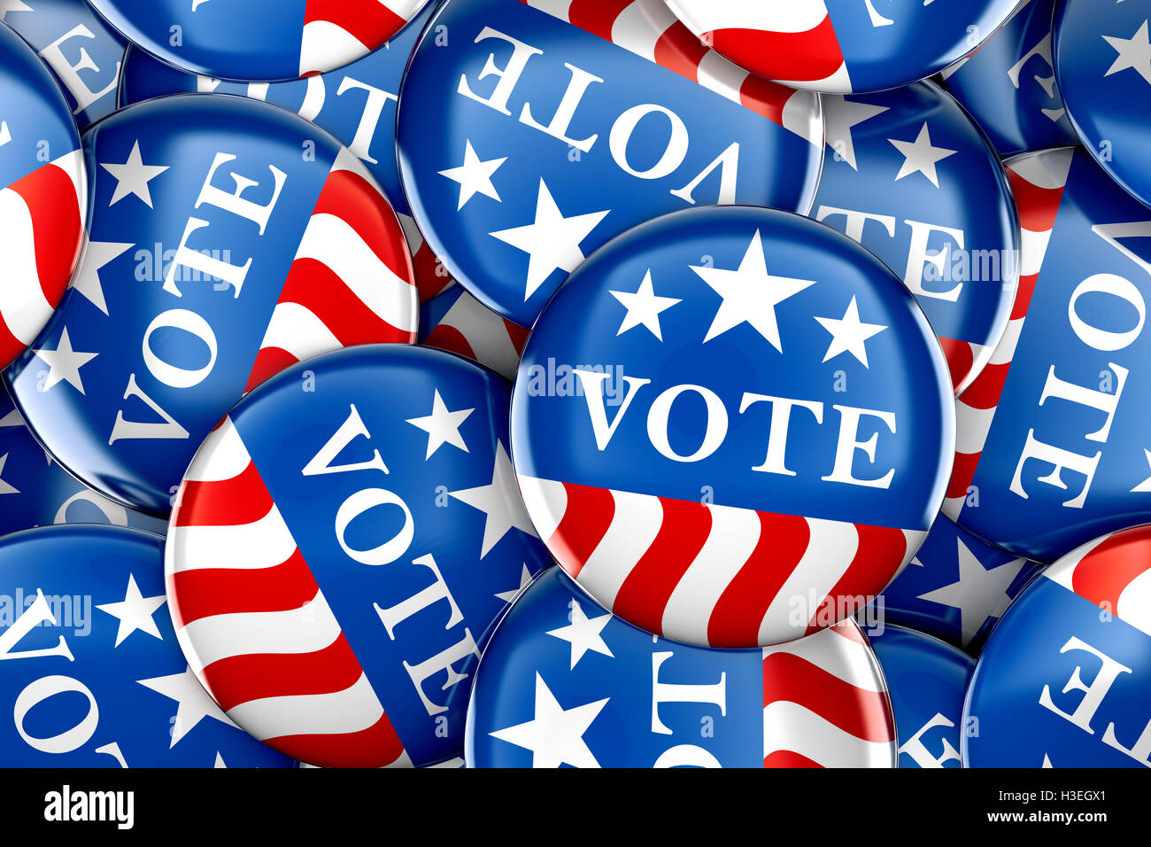 Vote buttons in red, white, and blue with stars - 3d rendering Stock ...
