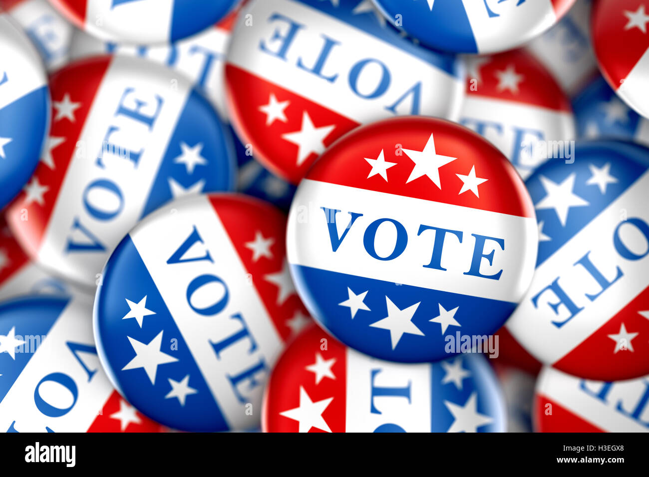 Vote buttons in red, white, and blue with stars - 3d rendering Stock ...