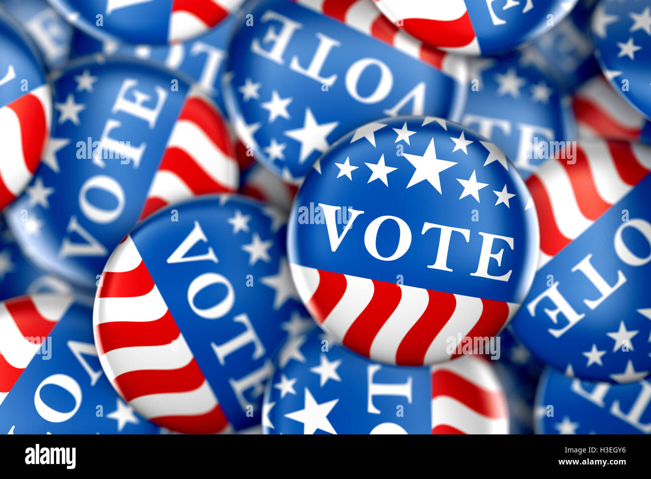 Vote buttons in red, white, and blue with stars - 3d rendering Stock ...