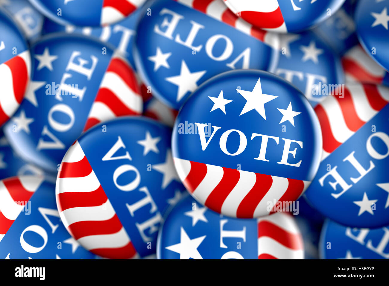 Vote buttons in red, white, and blue with stars - 3d rendering Stock ...