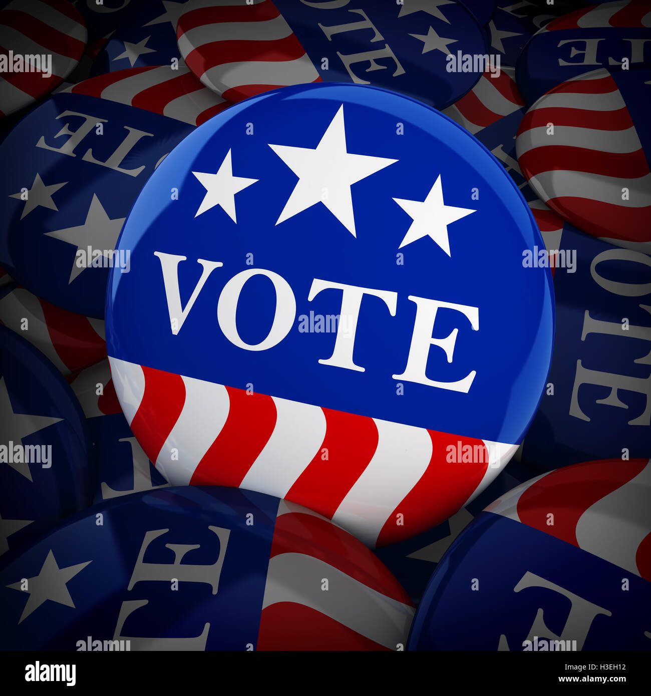 Vote buttons in red, white, and blue with stars - 3d rendering Stock ...