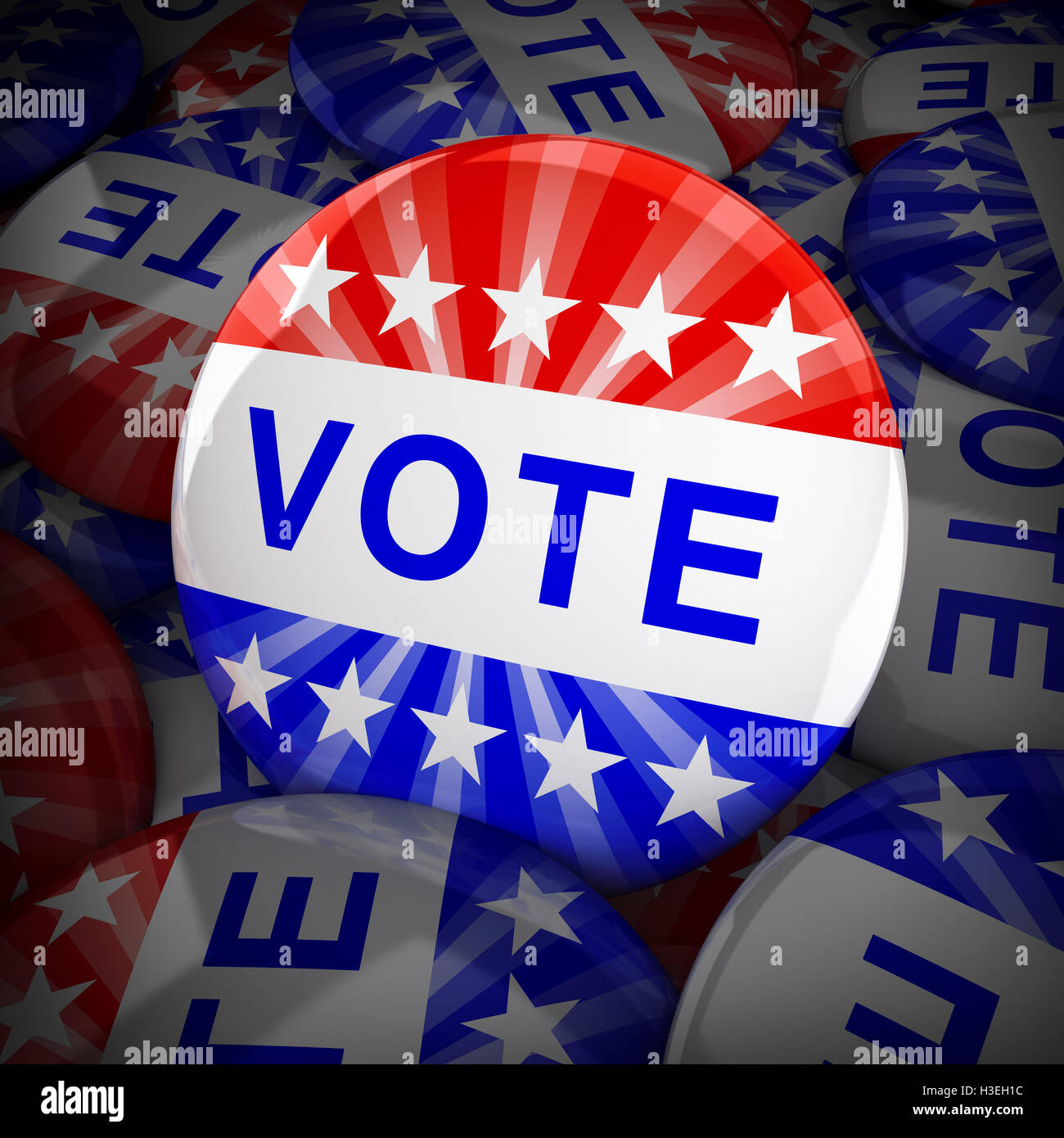 Vote buttons in red, white, and blue with stars - 3d rendering Stock ...