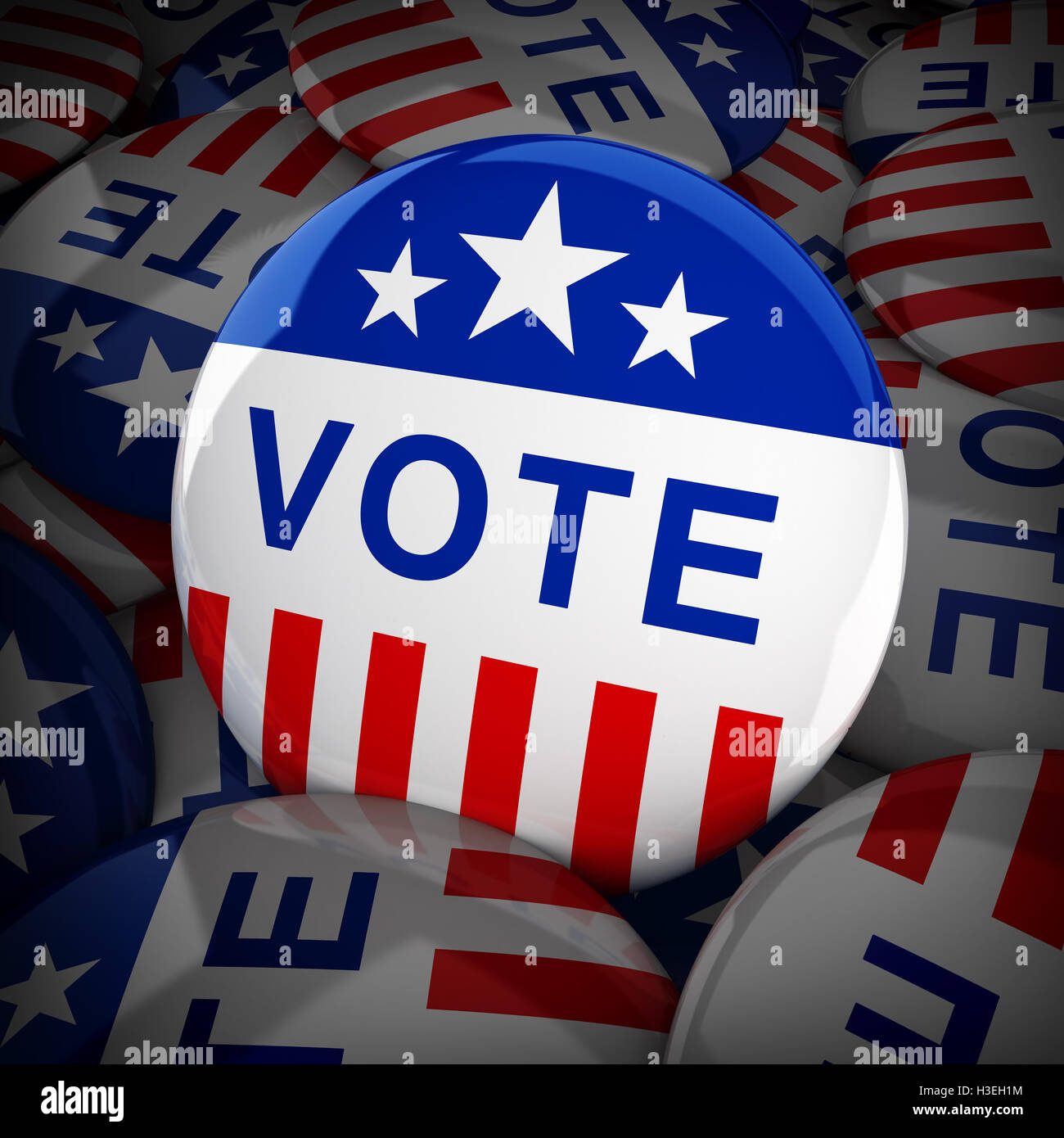 Vote buttons in red, white, and blue with stars - 3d rendering Stock ...
