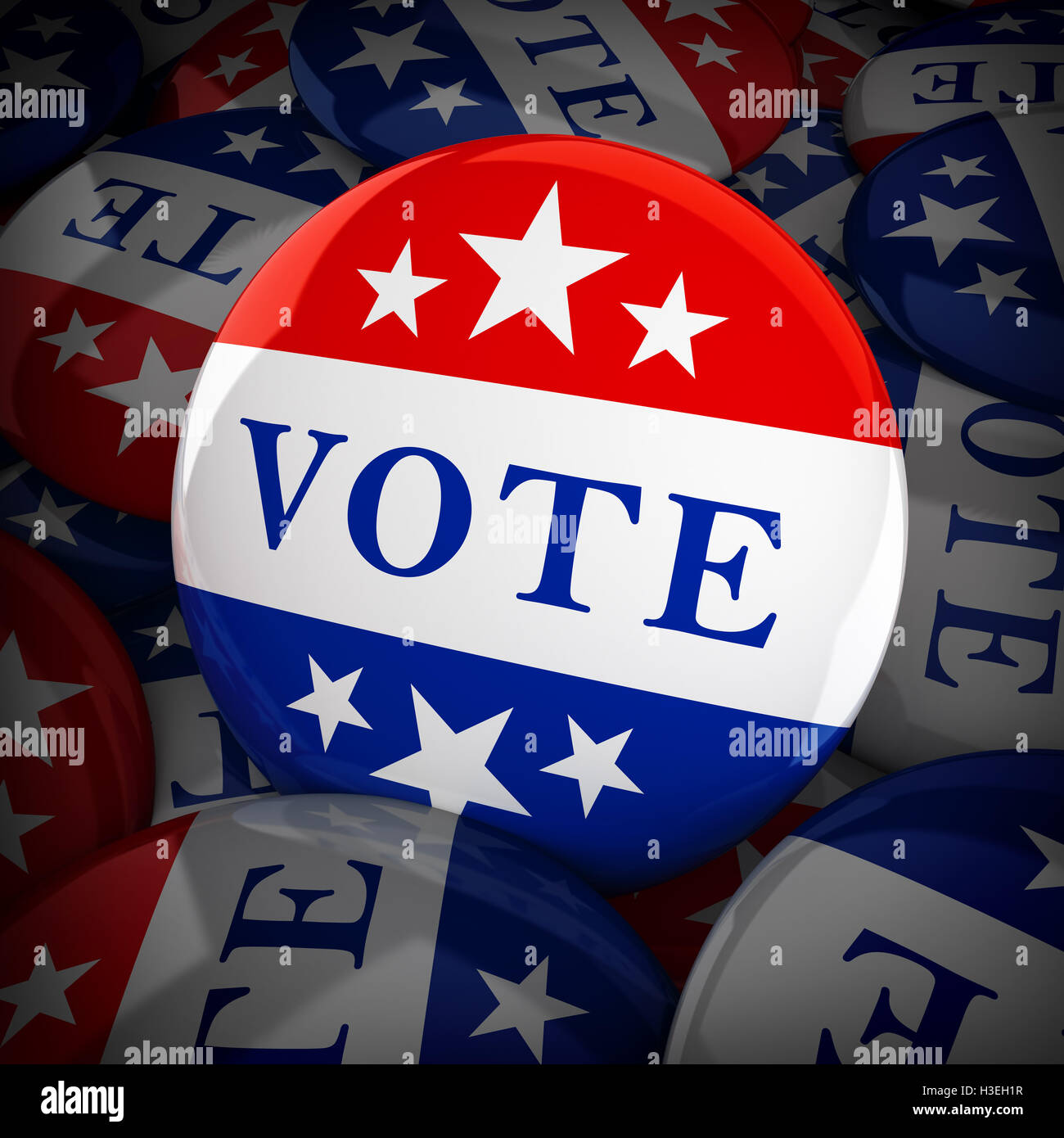 Vote buttons in red, white, and blue with stars - 3d rendering Stock ...