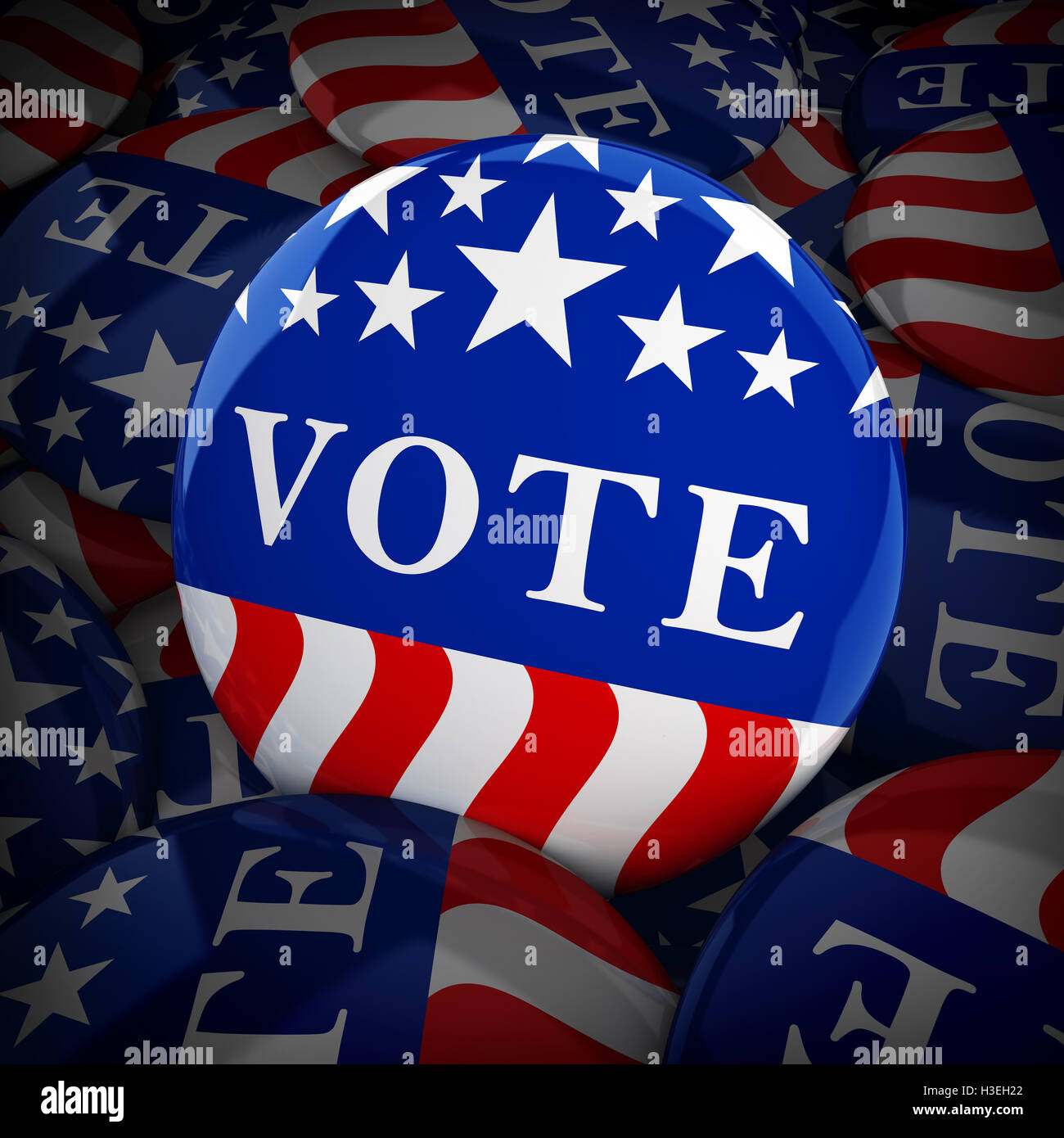 Vote buttons in red, white, and blue with stars - 3d rendering Stock ...