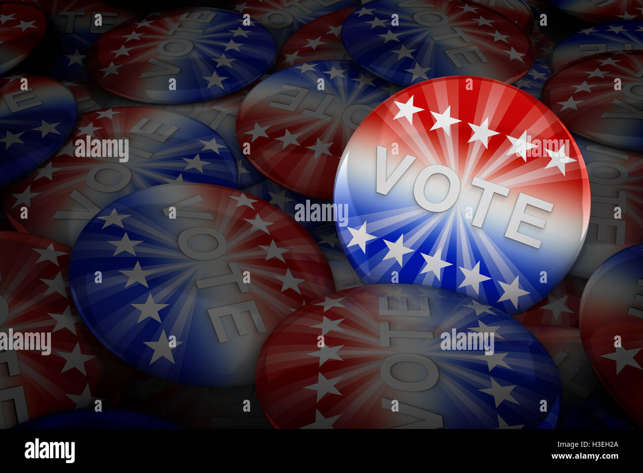 Vote buttons in red, white, and blue with stars - 3d rendering Stock ...