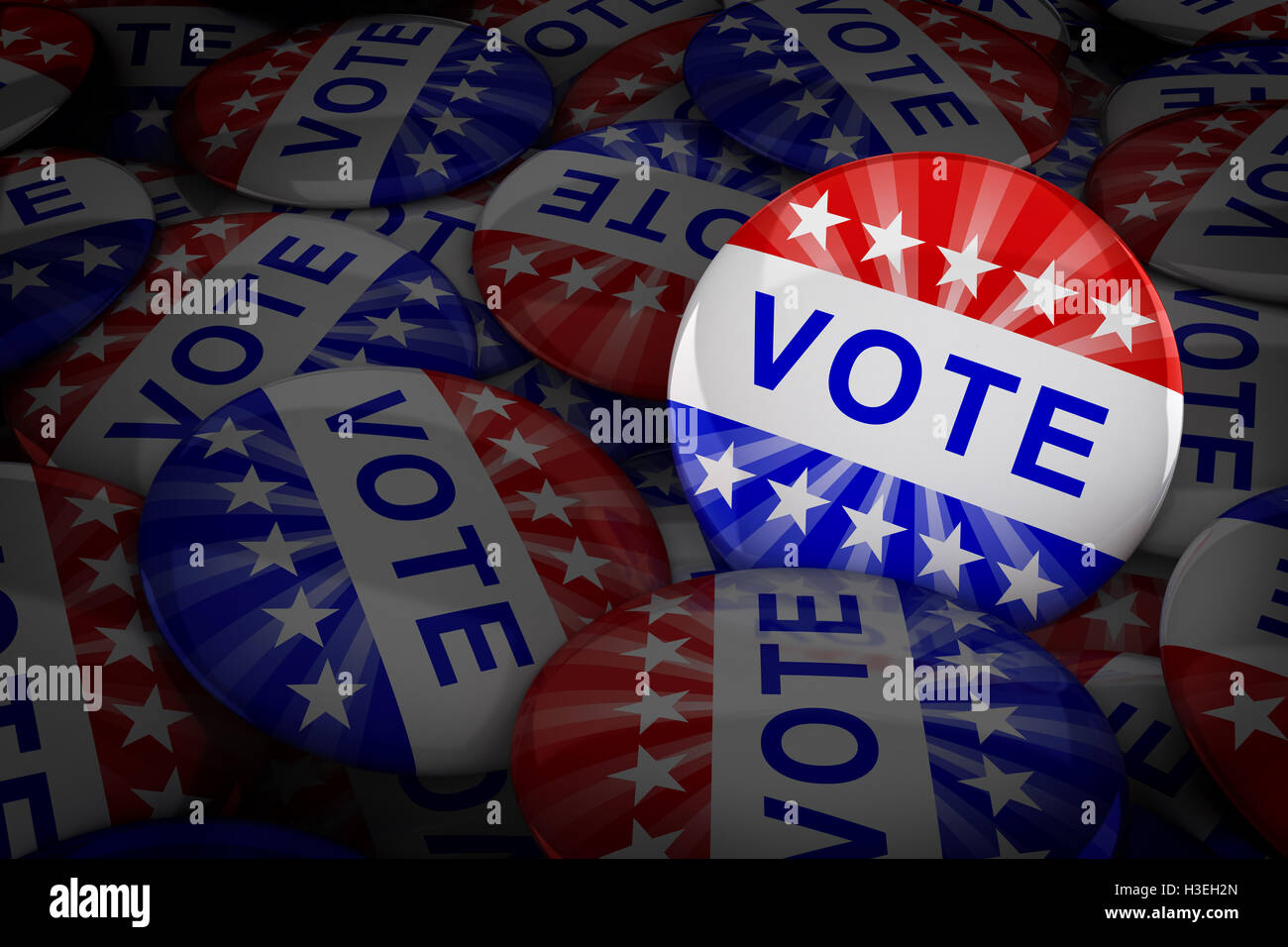 Vote buttons in red, white, and blue with stars - 3d rendering Stock ...