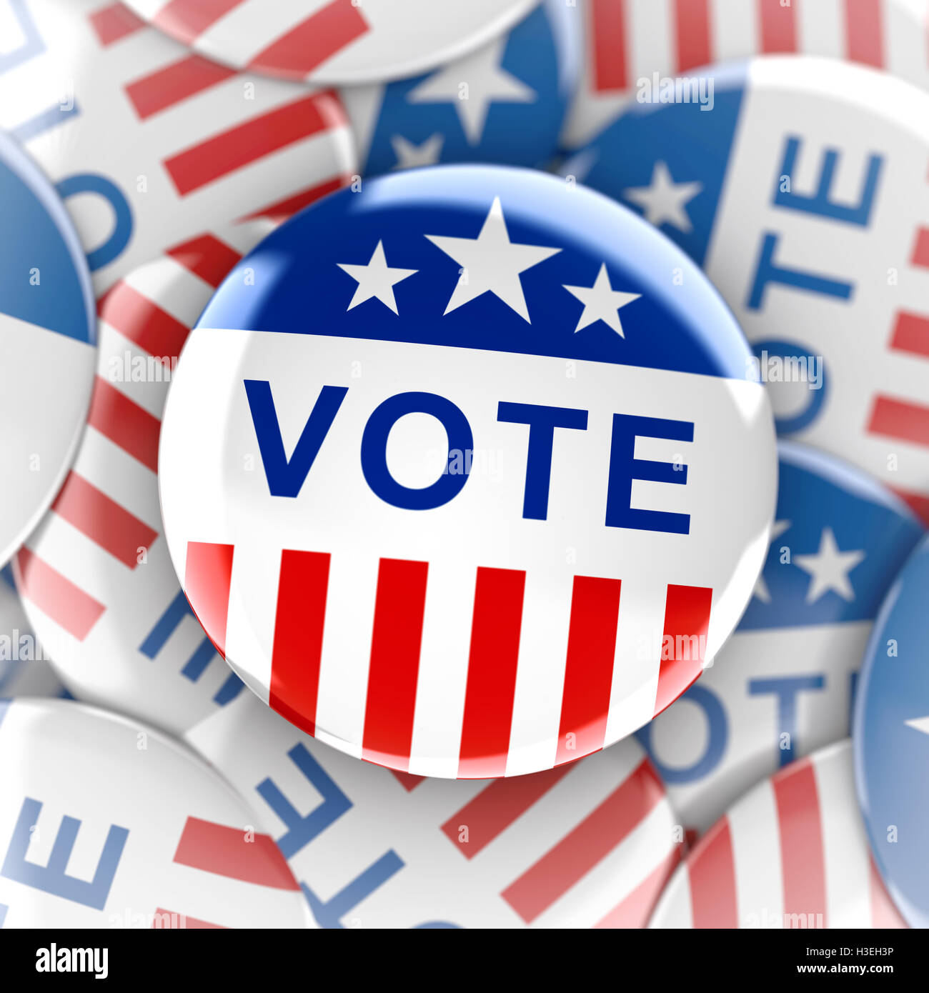 Vote buttons in red, white, and blue with stars - 3d rendering Stock ...