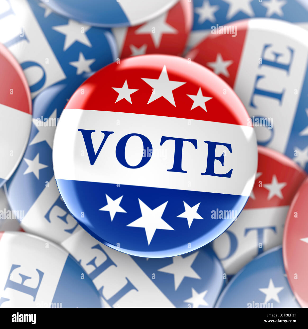 Vote buttons in red, white, and blue with stars - 3d rendering Stock ...