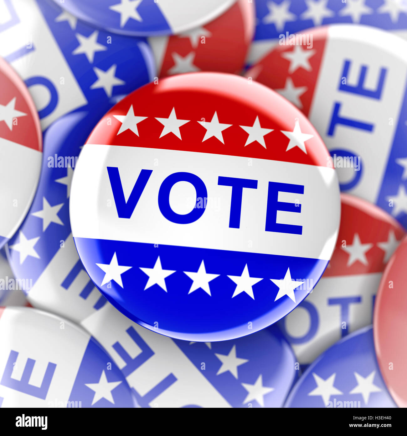 Vote buttons in red, white, and blue with stars - 3d rendering Stock ...