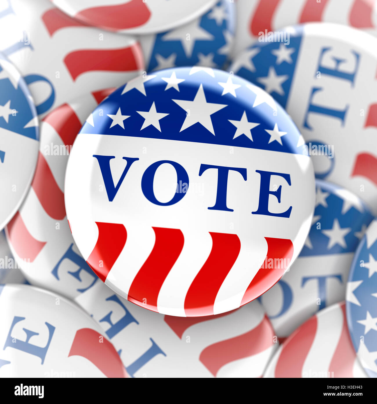 Vote buttons in red, white, and blue with stars - 3d rendering Stock ...