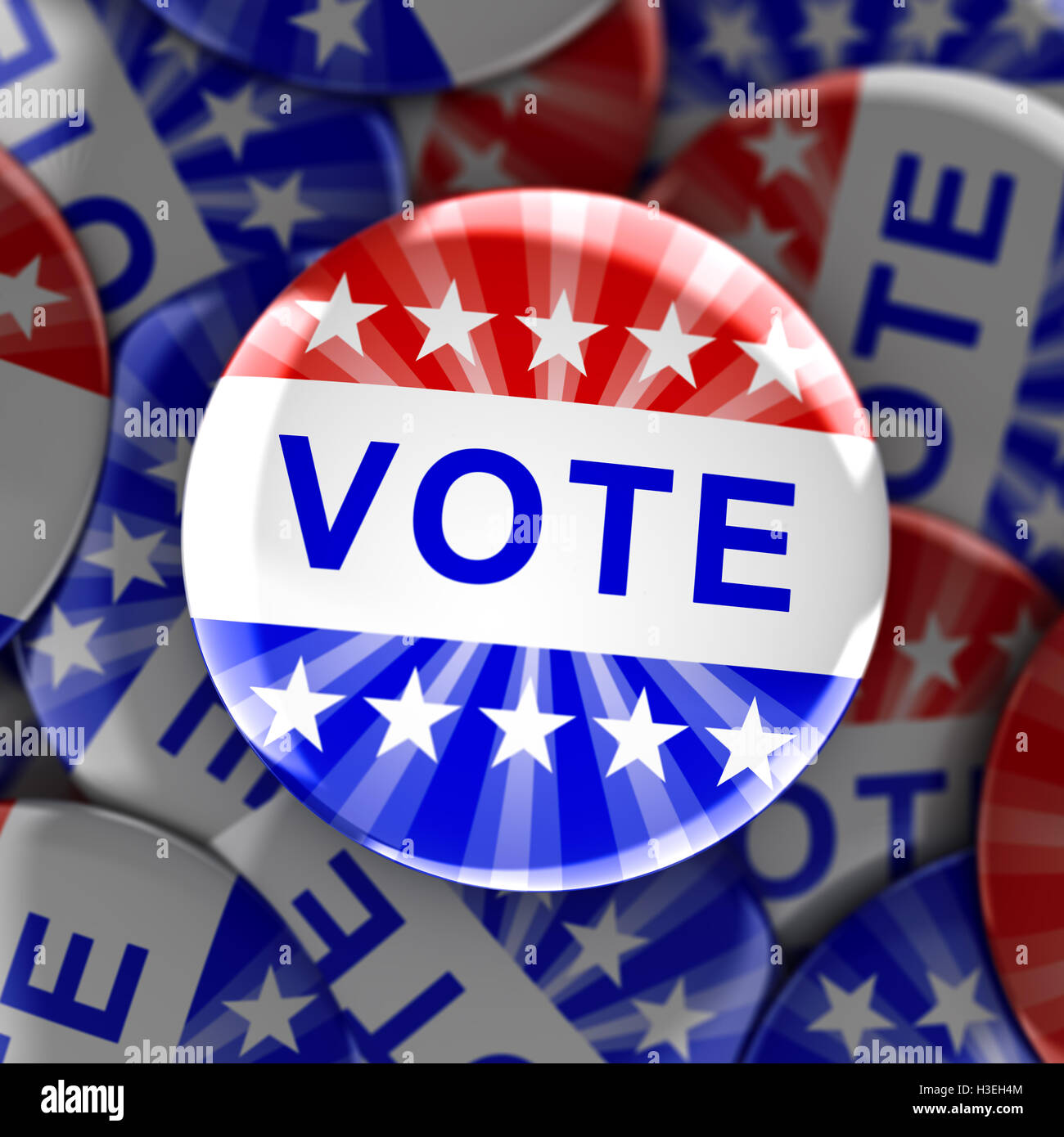 Vote buttons in red, white, and blue with stars - 3d rendering Stock ...