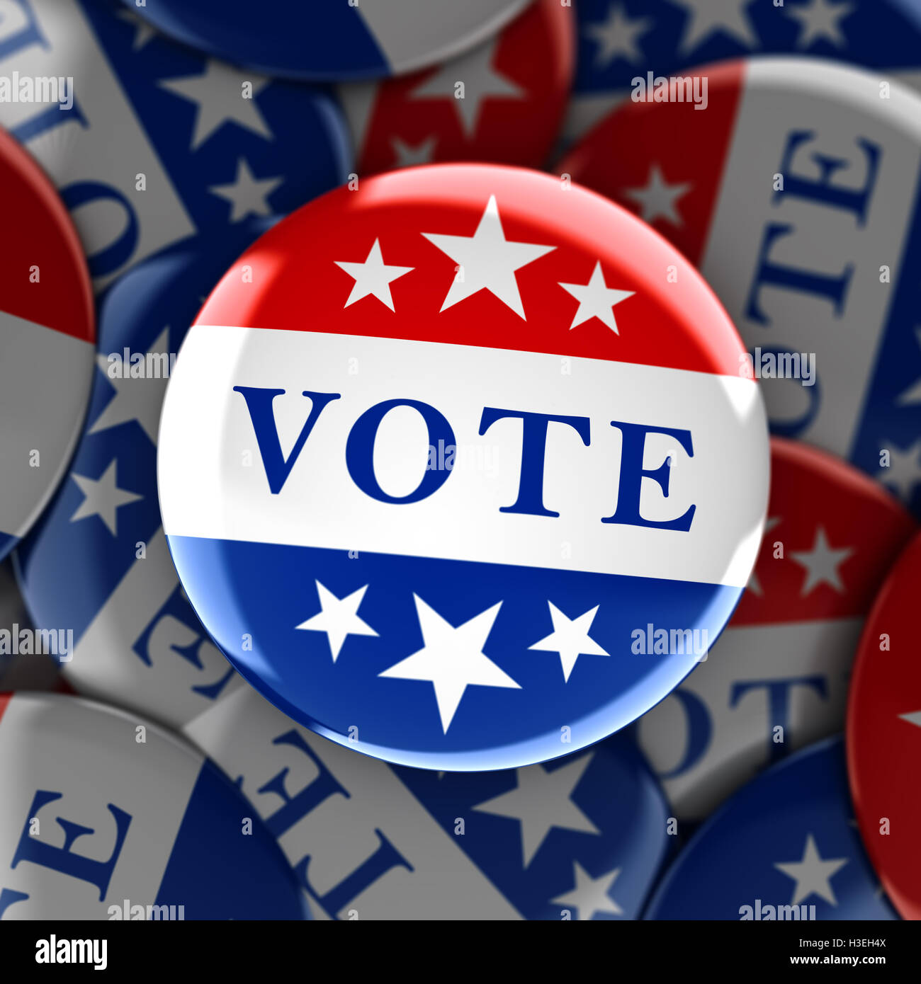 Vote buttons in red, white, and blue with stars - 3d rendering Stock ...