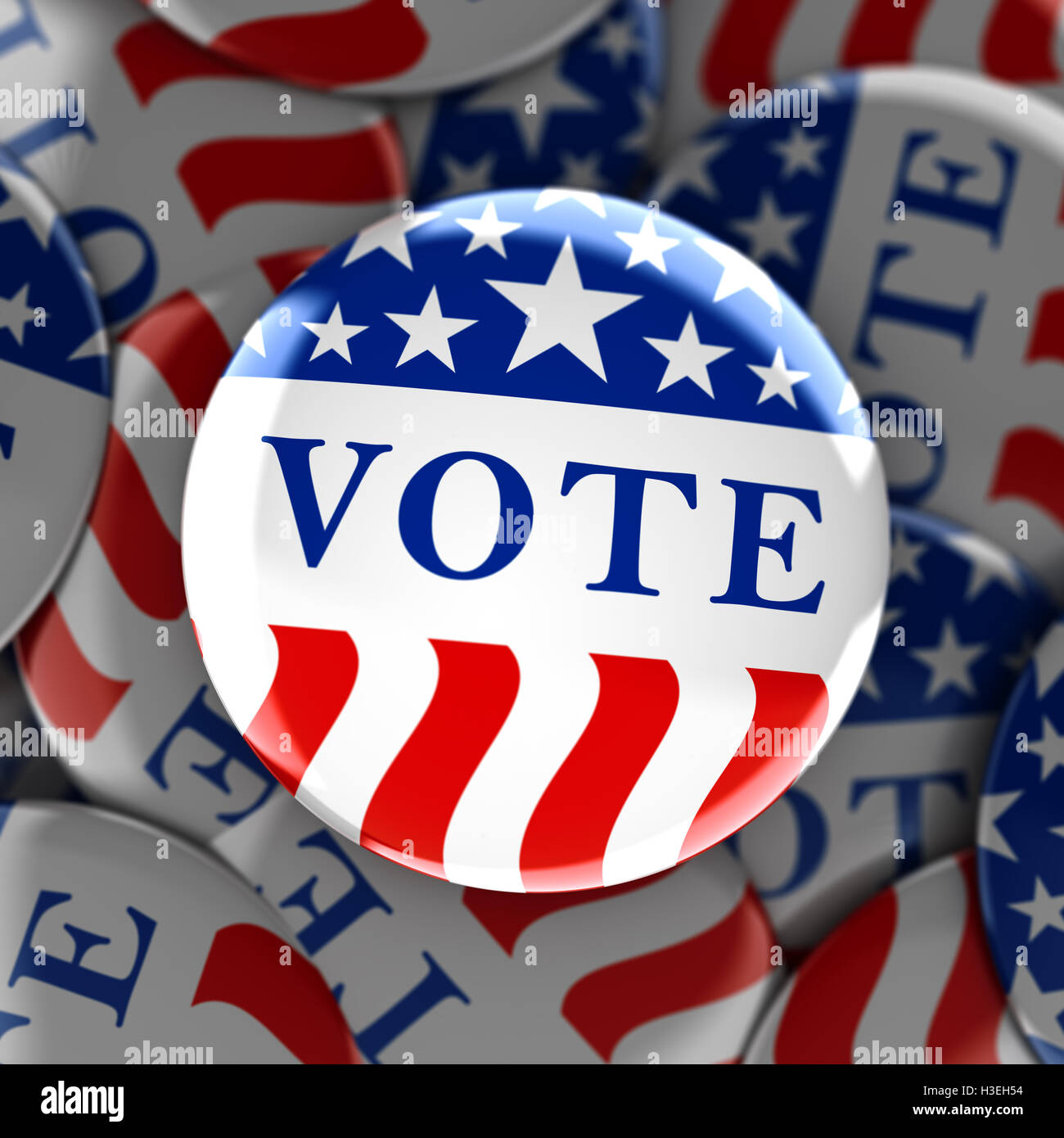 Vote buttons in red, white, and blue with stars - 3d rendering Stock ...