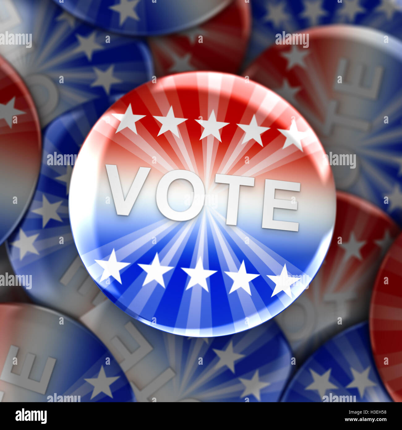 Vote buttons in red, white, and blue with stars - 3d rendering Stock ...