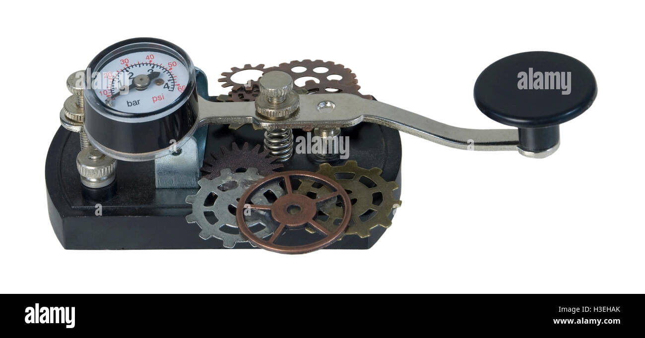 Antique telegraph key with gears used as a communication device for ...