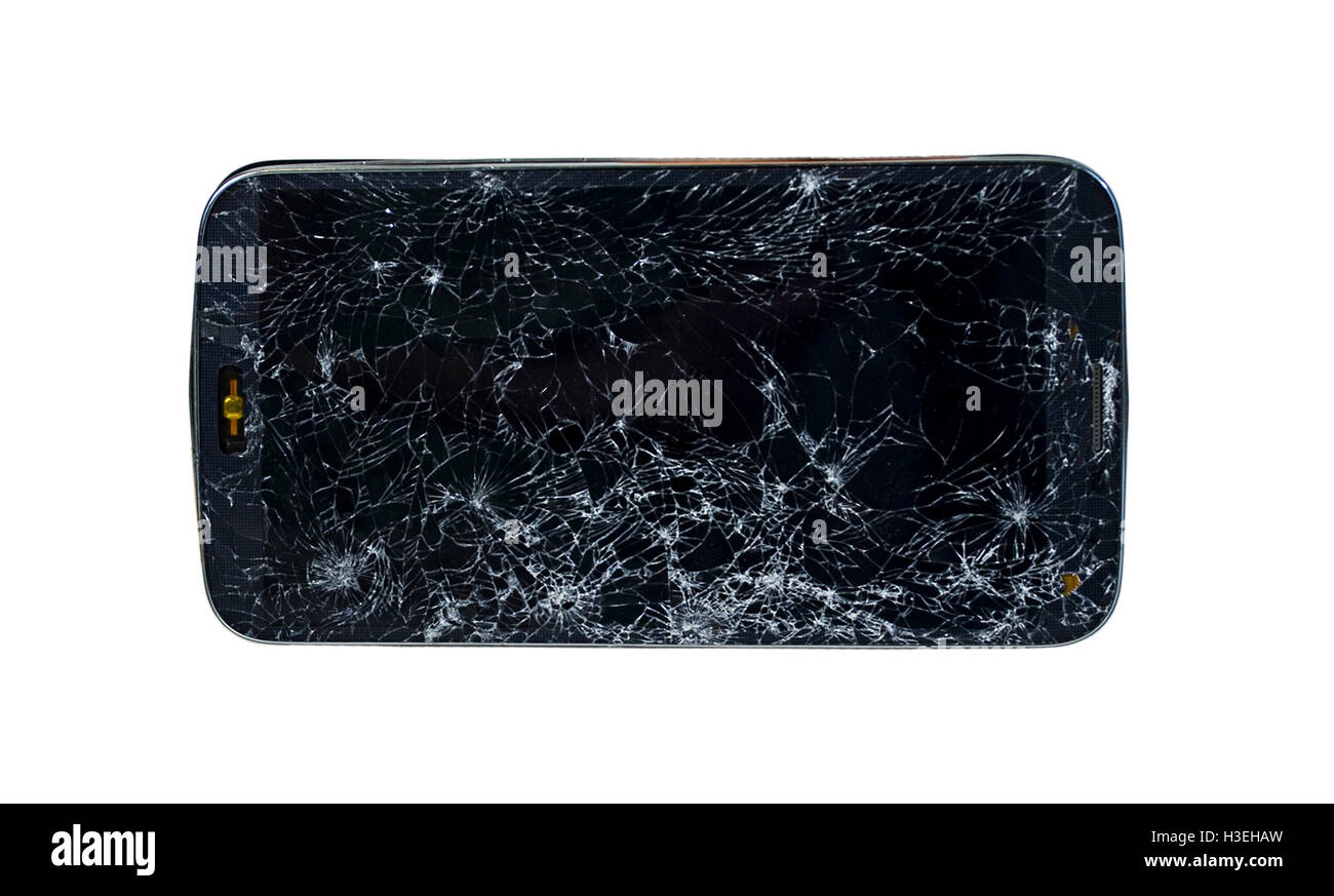Broken and Shattered Cell Phone with cracks across the surface - path ...