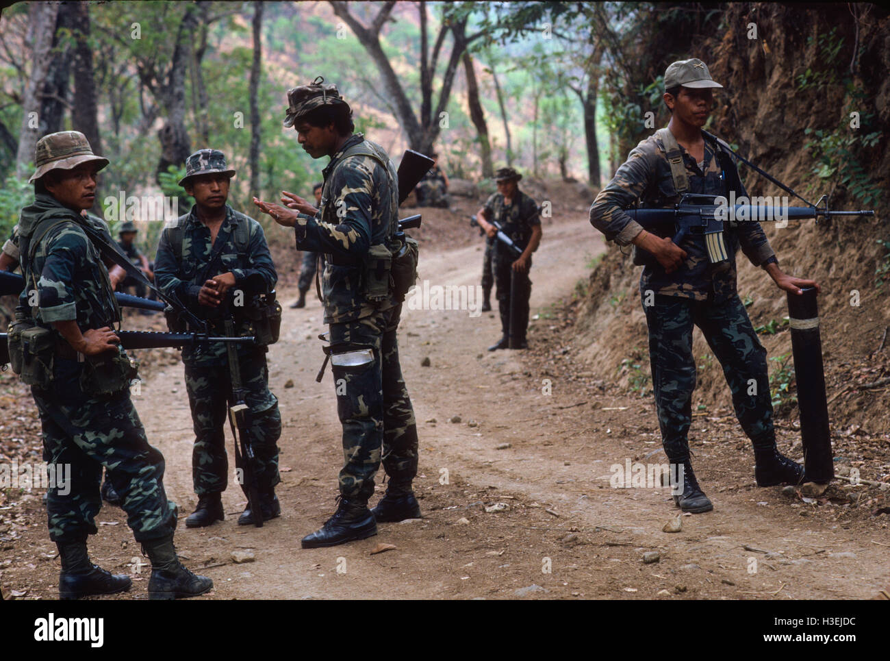 El Salvador, 1986. Government soldiers on patrol in Morazan Province ...