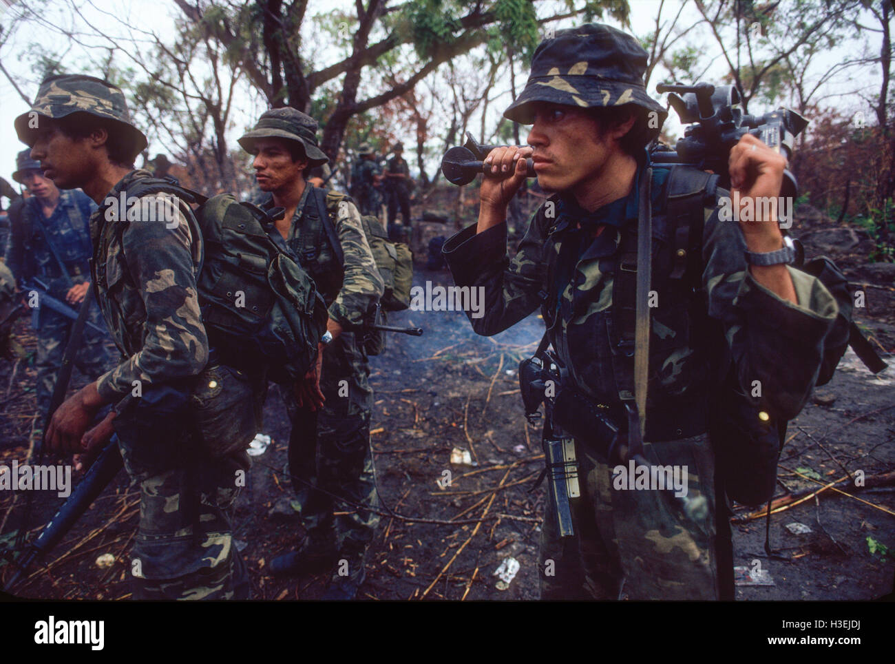 El Salvador, 1986. Government soldiers on patrol in Morazan Province ...