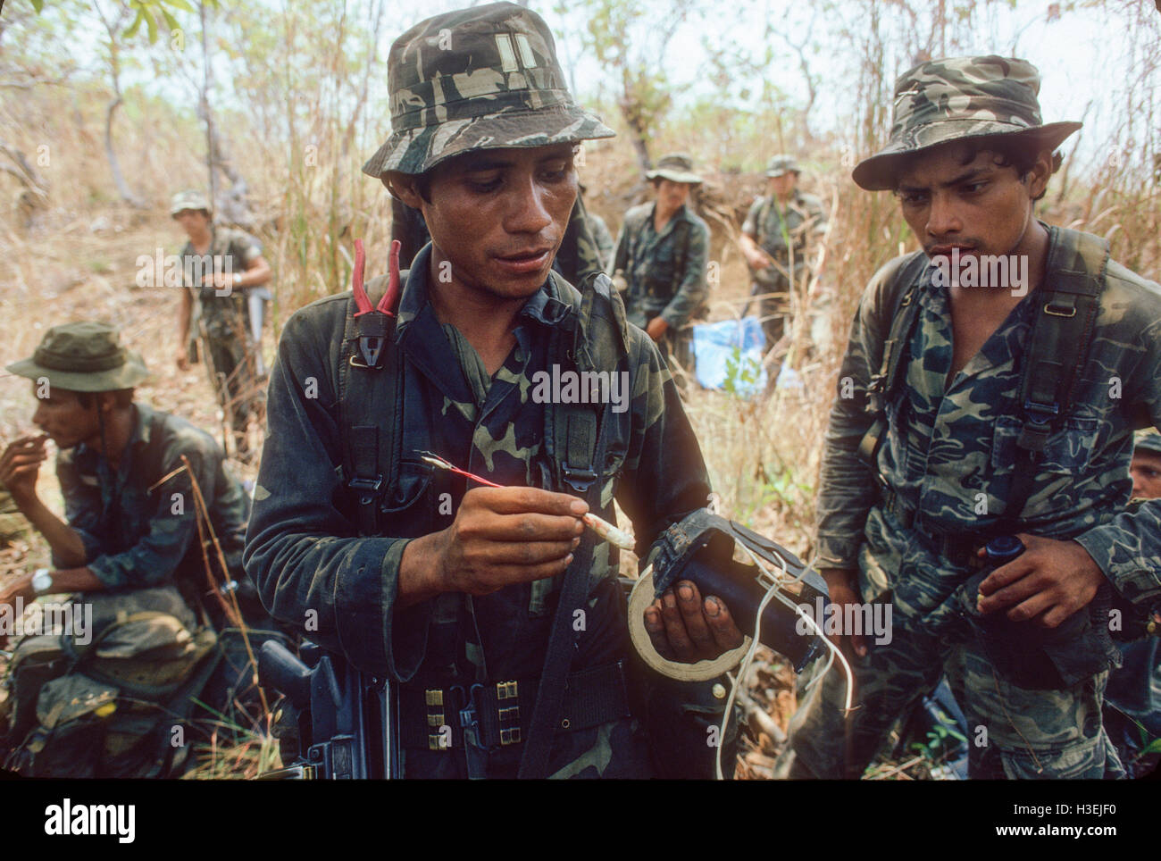 El Salvador, 1986. Government soldiers on patrol in in Morazan Province ...