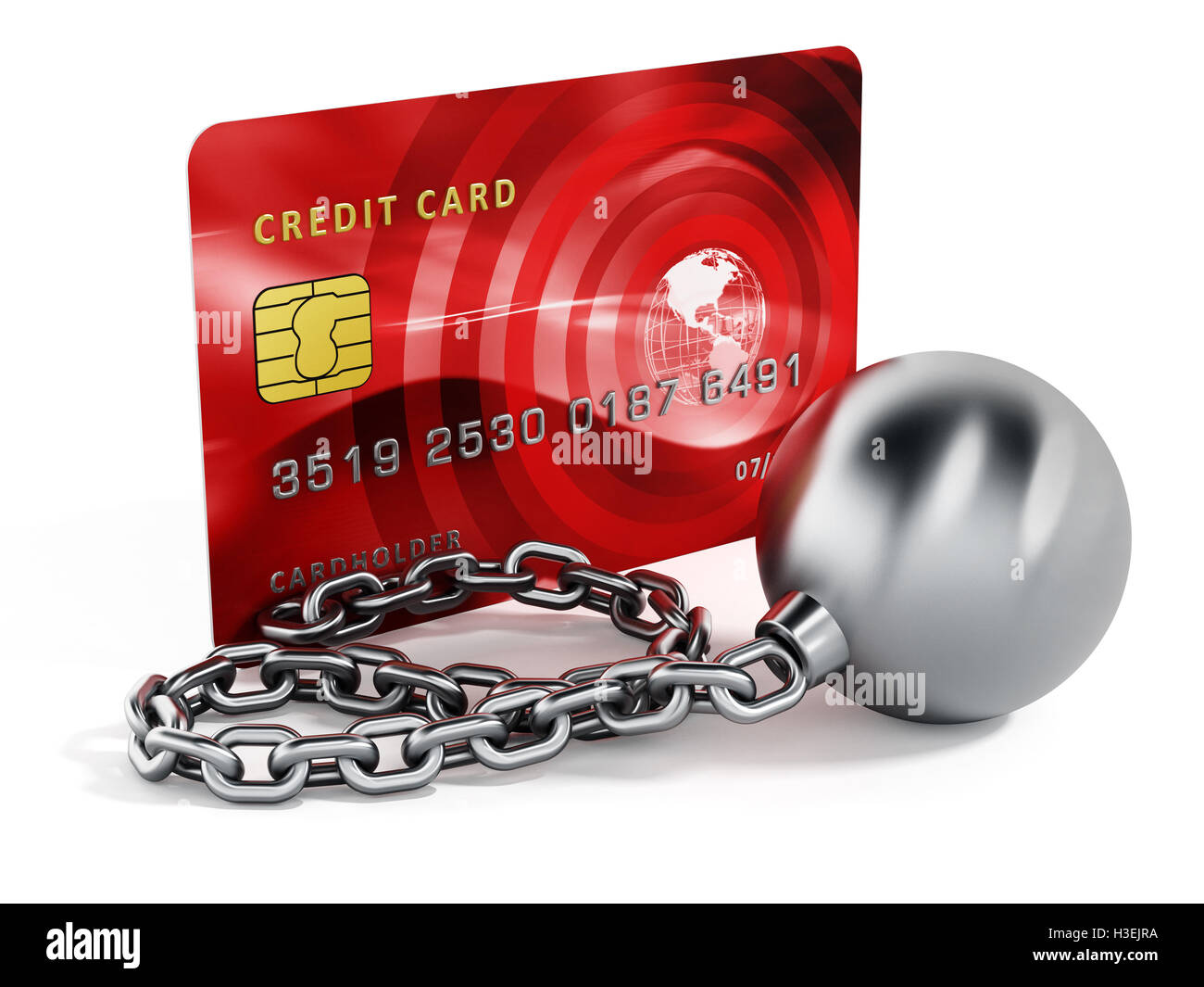 Ball and chain connected to credit card. 3d illustration Stock Photo ...