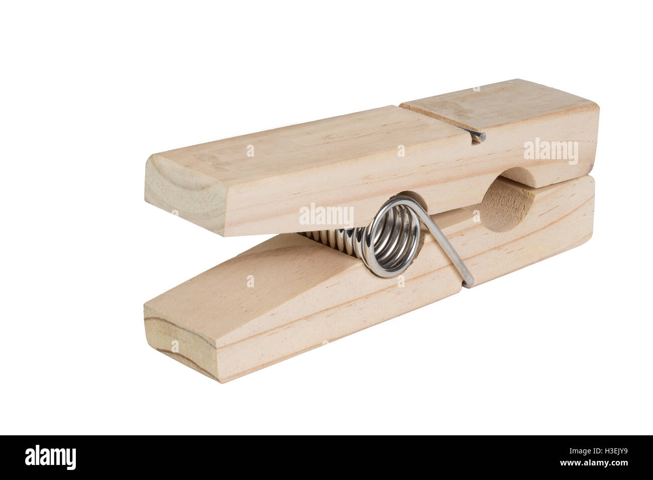 Large wooden clothespin. Isolated over white Stock Photo - Alamy