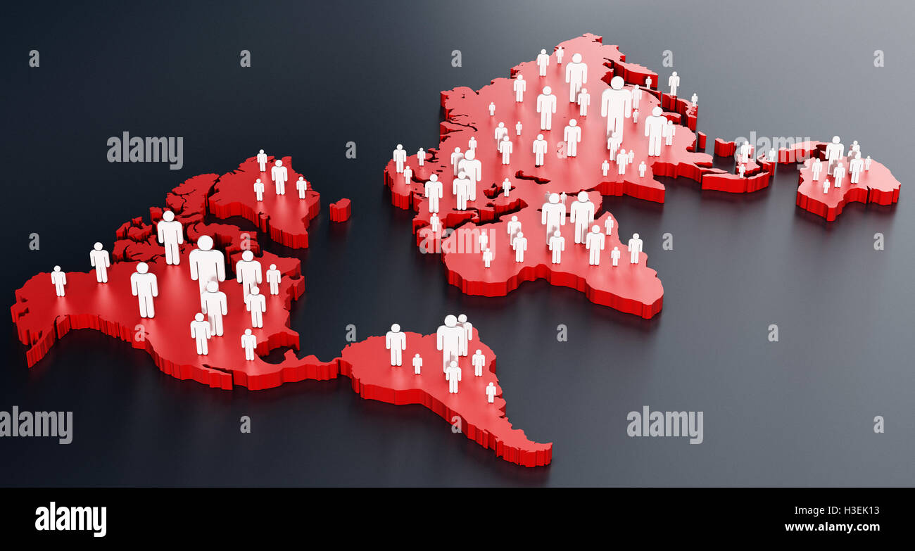 Stick figures standing on world map. 3d illustration Stock Photo - Alamy