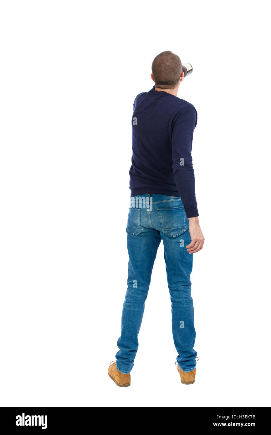 Back view of drunk man with bottle wine. drinking young guy Stock Photo ...