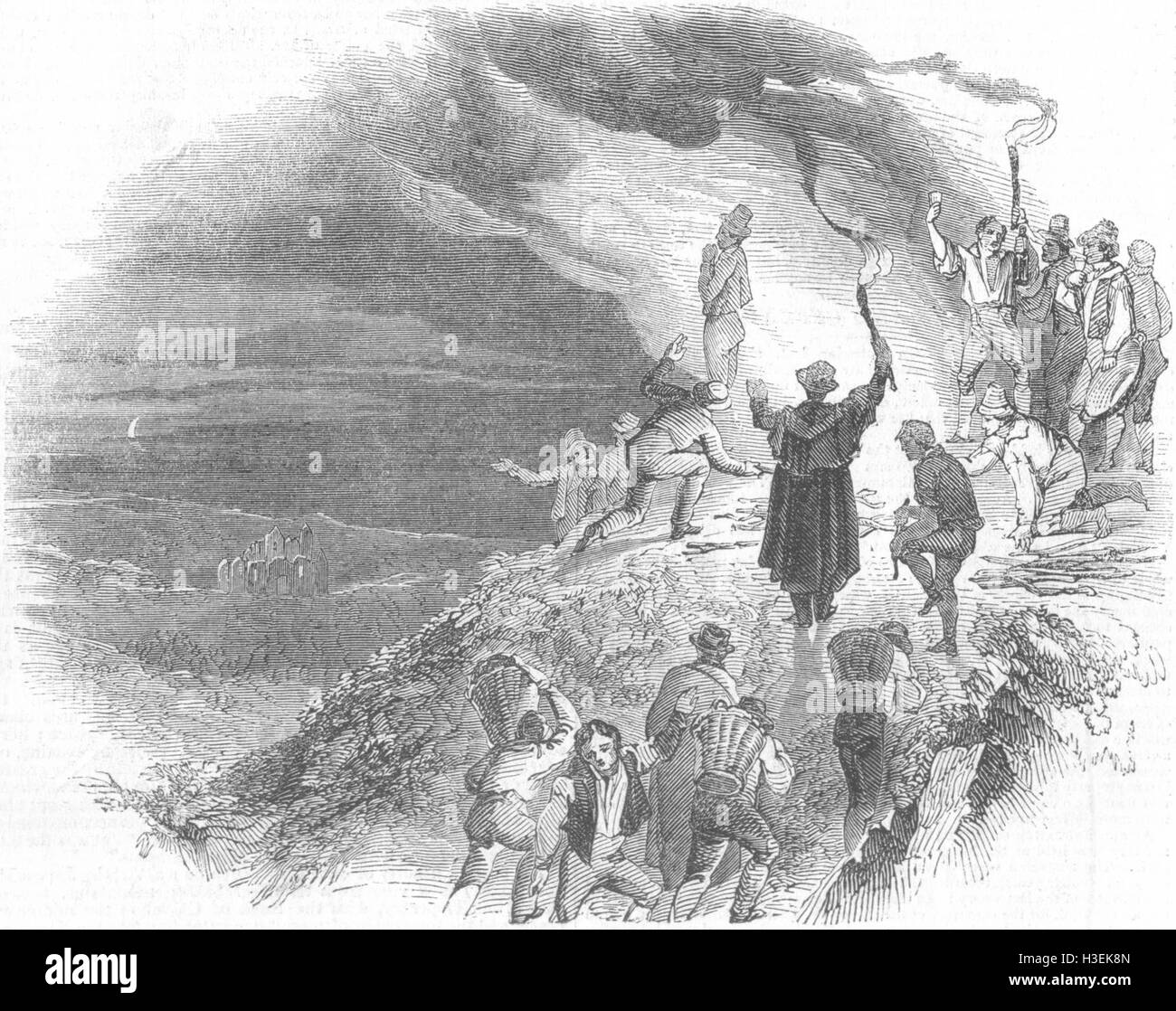 LANDSCAPES Signal Fires 1844. The Illustrated London News Stock Photo ...