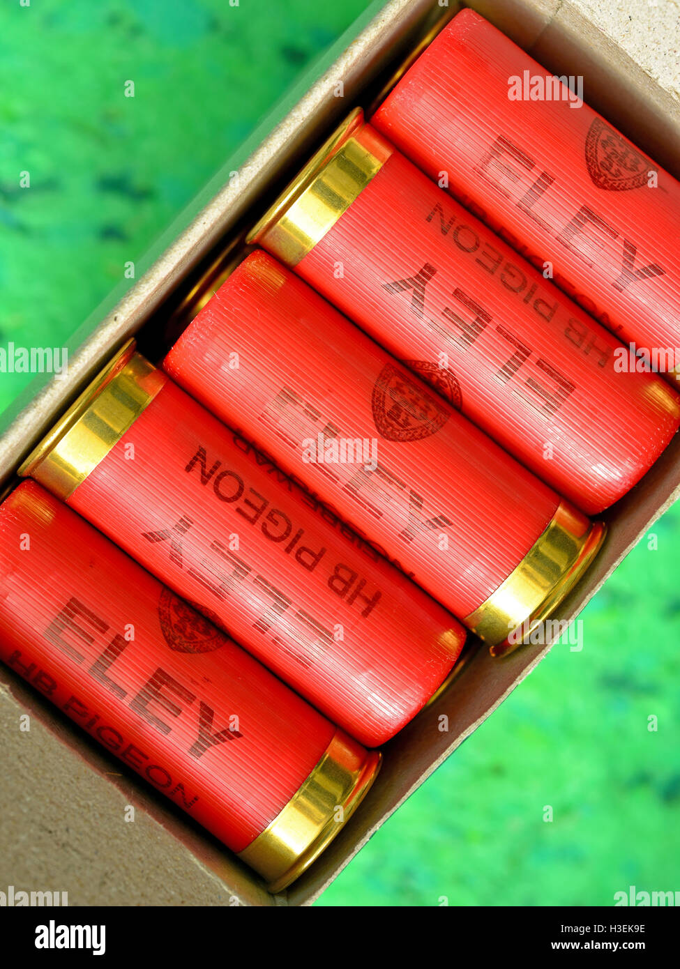 Red 12 bore shotgun cartridges Stock Photo - Alamy