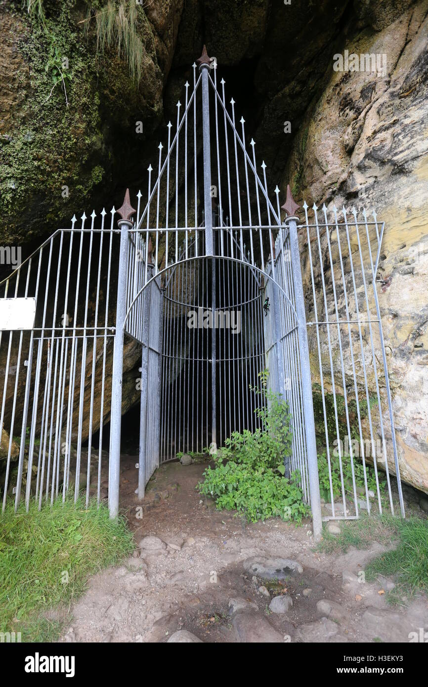 Metal fence at entrance to King's Cave, Isle of Arran Scotland ...