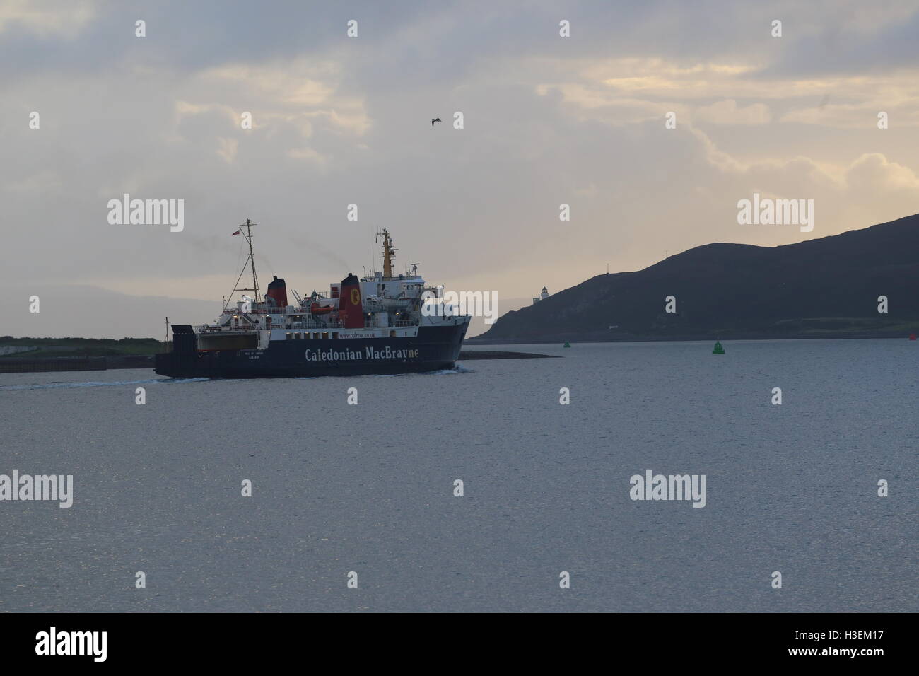 Calmac ferry MV Isle of Arran in Campbeltown Loch with Davaar Island ...