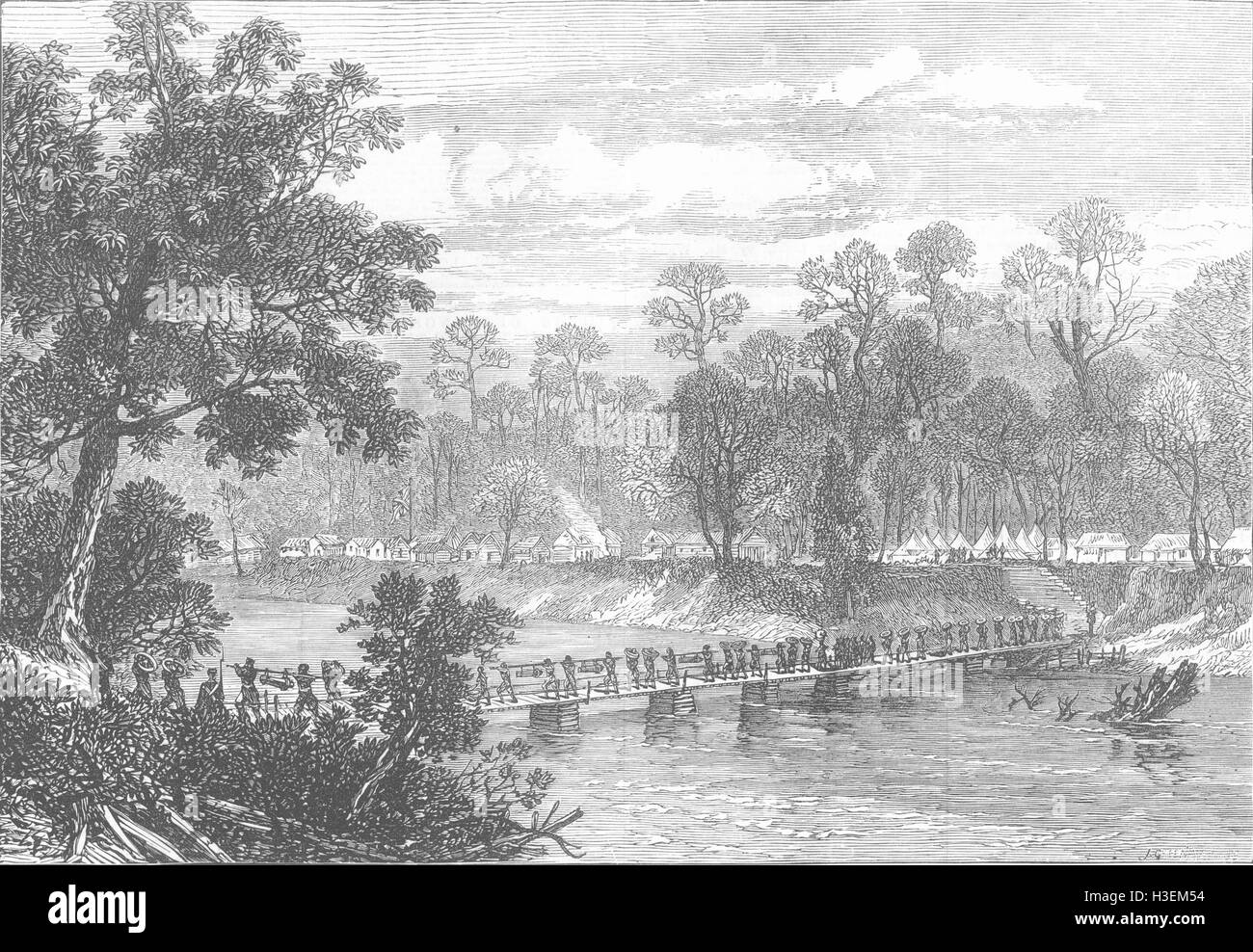GHANA Ashanti War Camp, Prah-Su, Crossing River 1874. Illustrated ...
