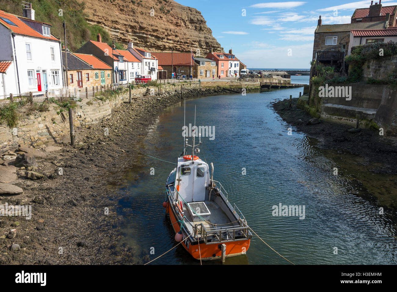 Staithes Beck with Fishing Boats in Harbour at Staithes North Yorkshire ...