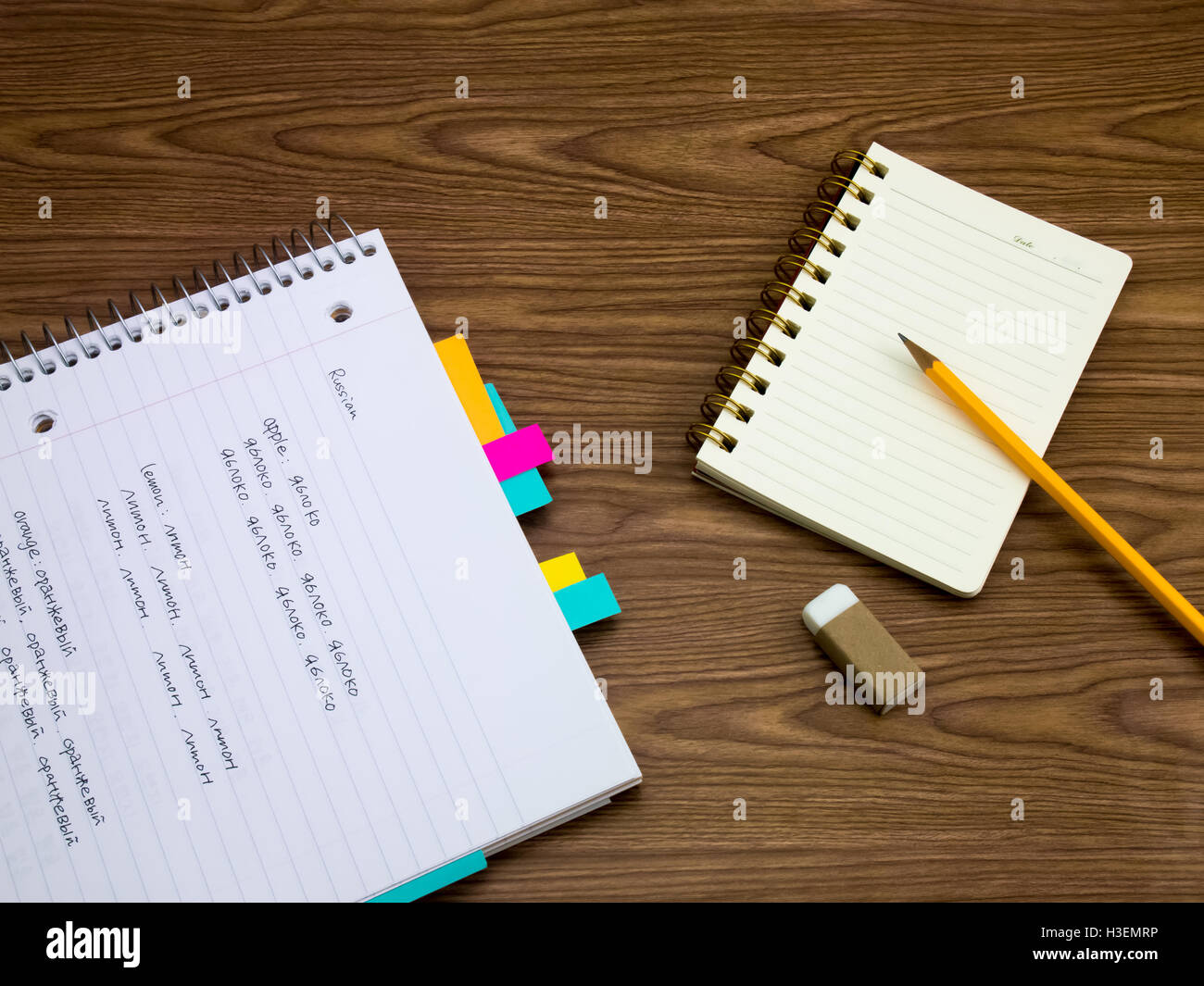 Russian; Learning New Language Writing Words on the Notebook Stock ...