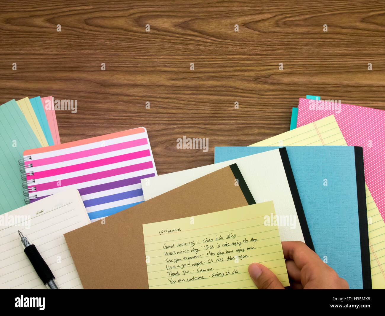 Vietnamese; Learning New Language Writing Words on the Notebook Stock ...