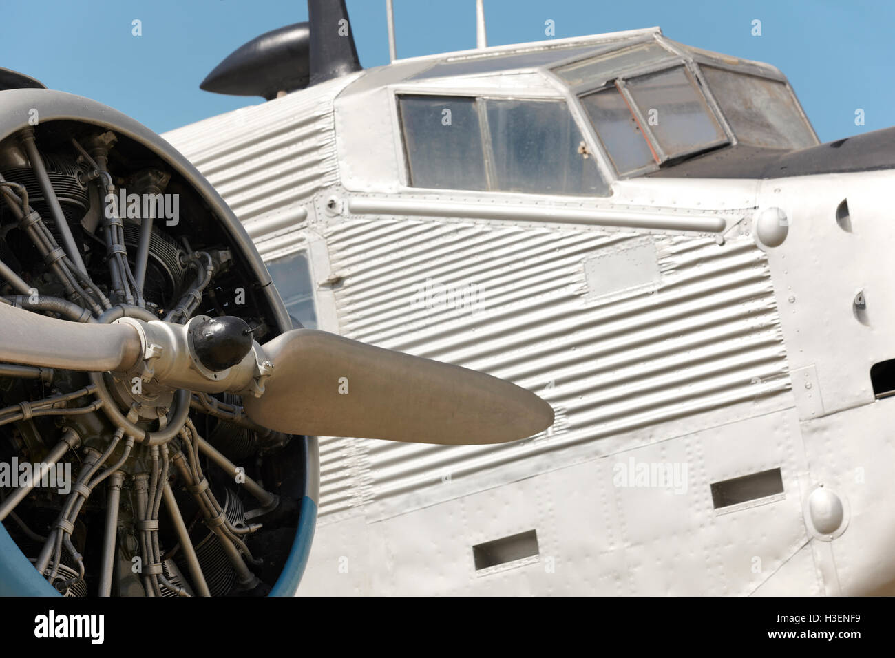 Old fashioned plane with propeller detail. Horizontal Stock Photo - Alamy