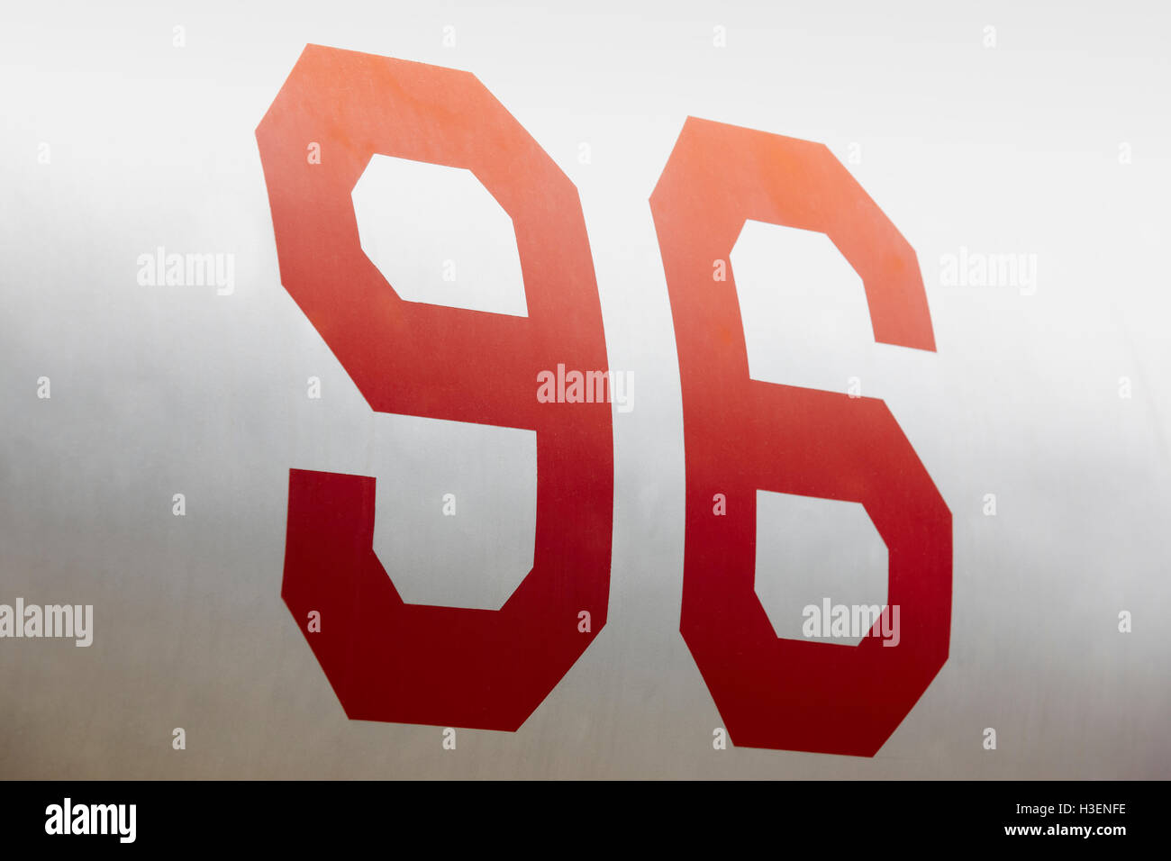 Aircraft fuselage with number 96 in red tone. Horizontal Stock Photo ...