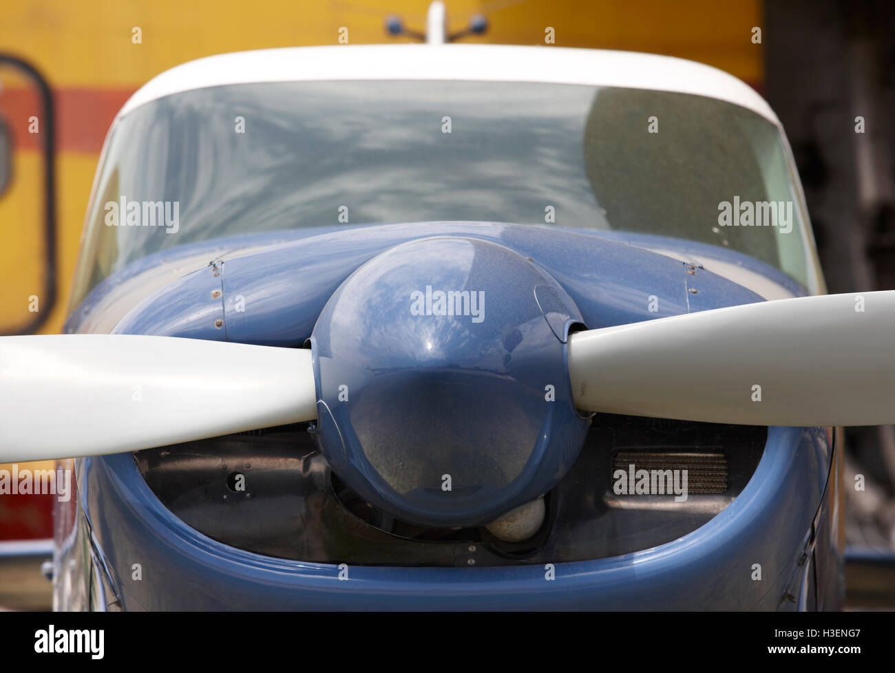 Light airplane propeller detail in an aerodrome. Horizontal Stock Photo ...