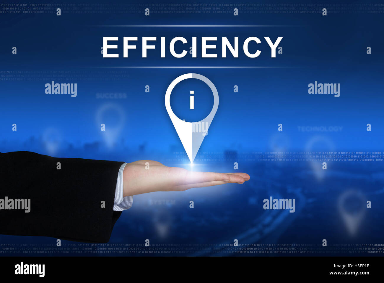 efficiency button with business hand on blurred background Stock Photo ...