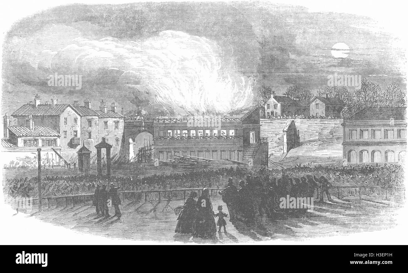 CHESHIRE Fire, Chester Grand Stand 1855. Illustrated London News Stock ...