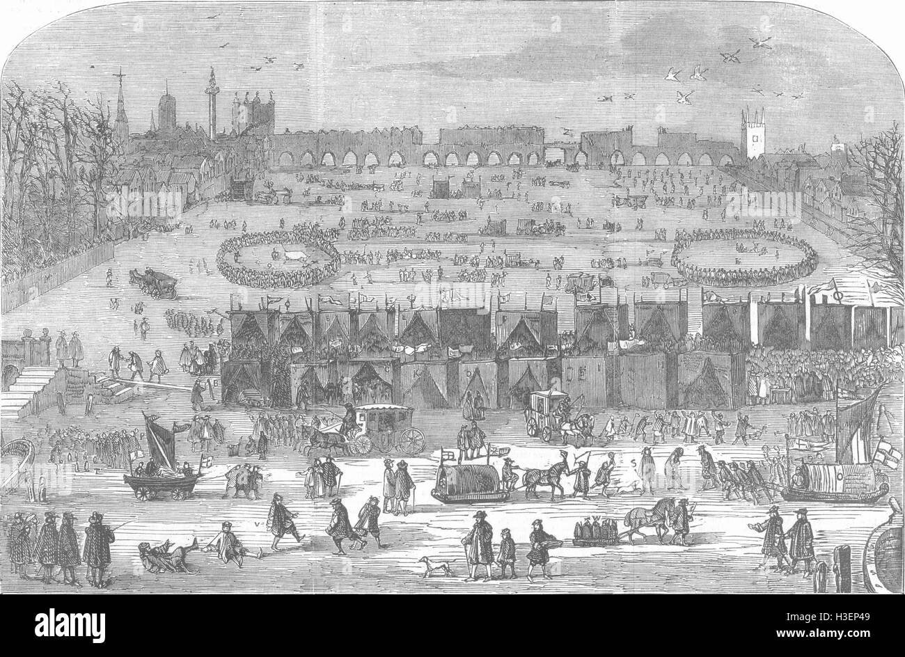 LONDON Fair on frozen Thames in 17th Century 1855. Illustrated London ...