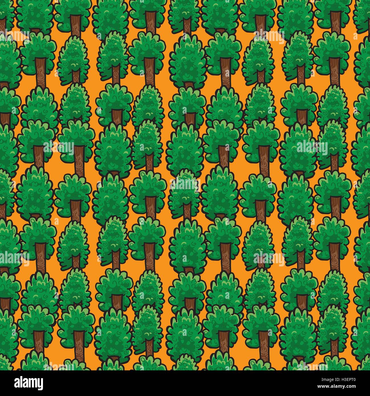 Deciduous trees seamless pattern on orange background. Vector illustration Stock Vector Image ...