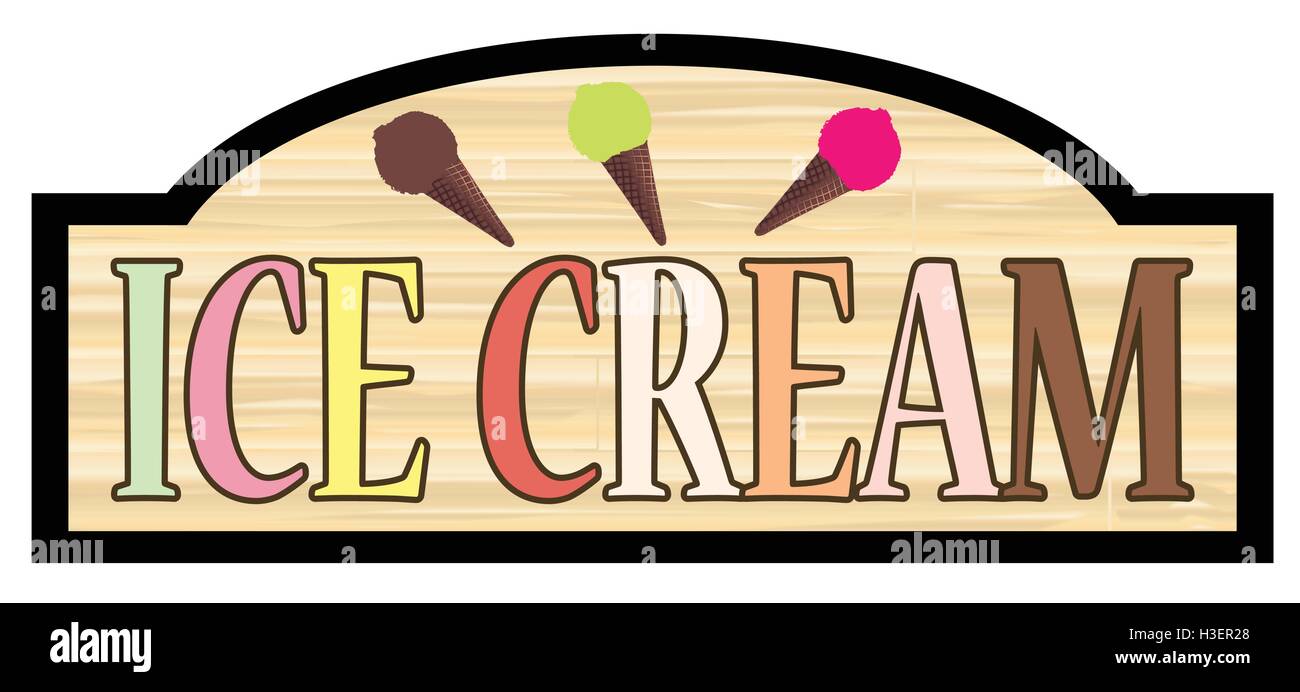 Ice Cream stylish wooden store sign over a white background Stock ...